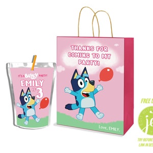 Editable Personalized Kids Blue Dog Birthday Party Bundle Kit, Labels ...