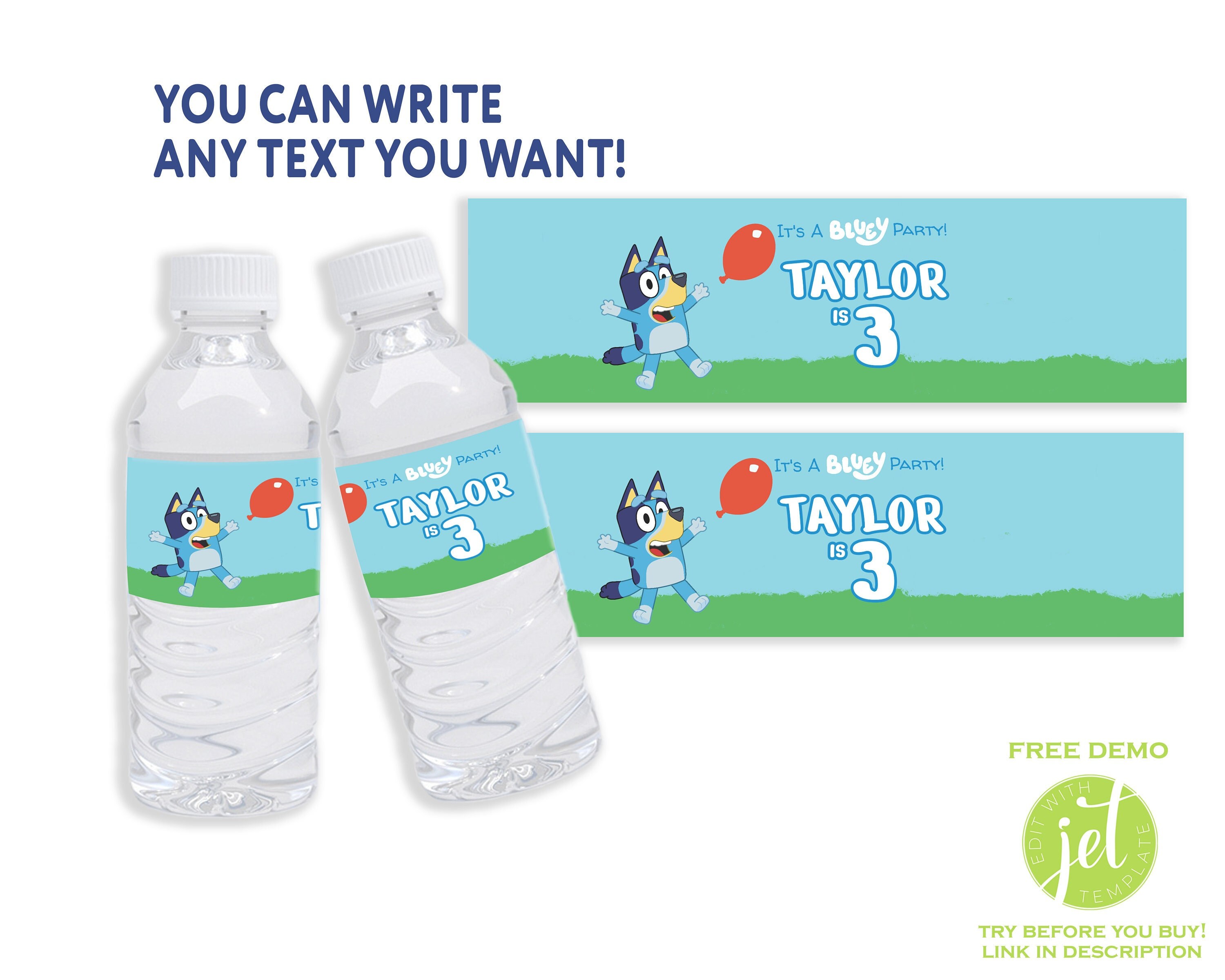 Personalized Blue Kids Birthday Party Bundle, Blue Dod Editable Wrapper ...