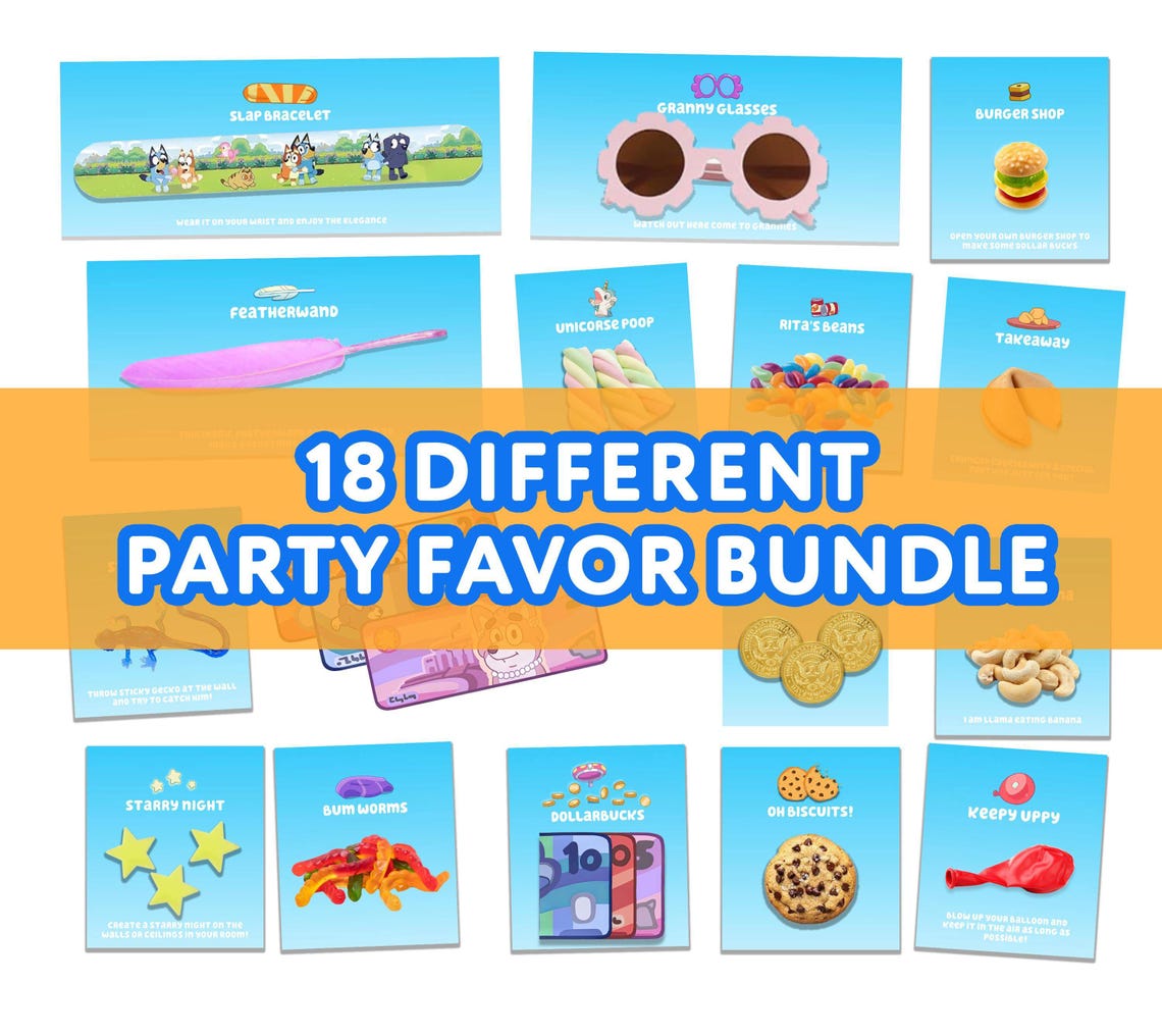 18 Different Blue Dog Birthday Party Favor, Party Decor Bundle, Keepy ...