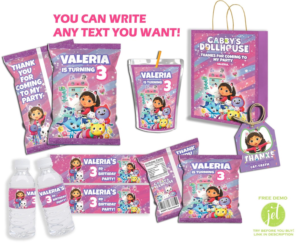 Editable 6 Pieces Gabby Dollhouse Girl Birthday Party Kit, Party Decor ...