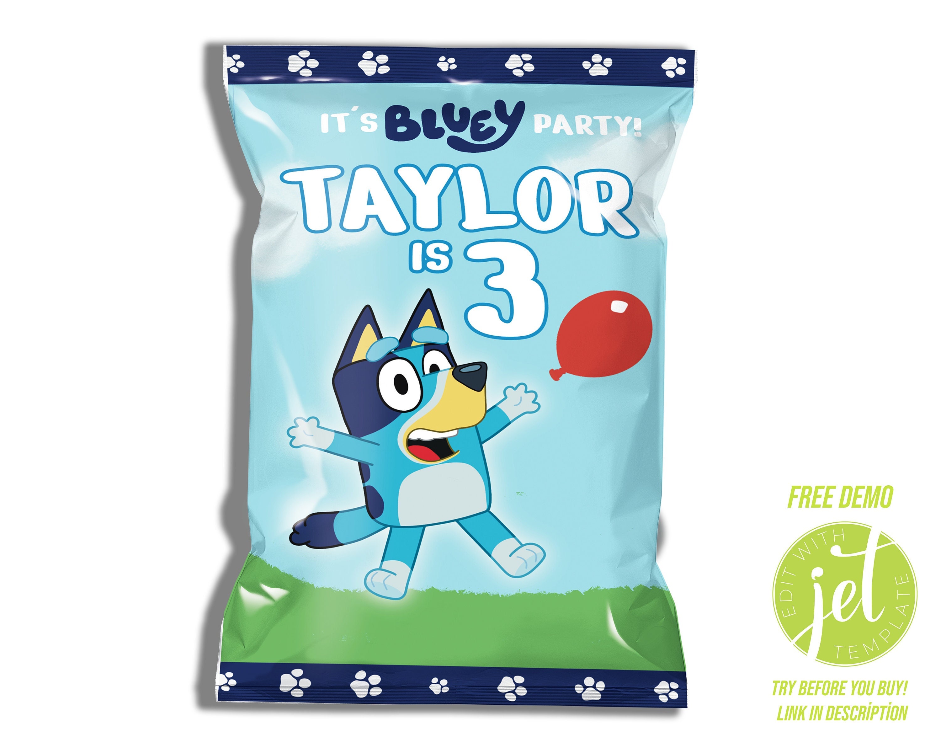 Personalized Blue Kids Birthday Party Bundle, Blue Dod Editable Wrapper ...