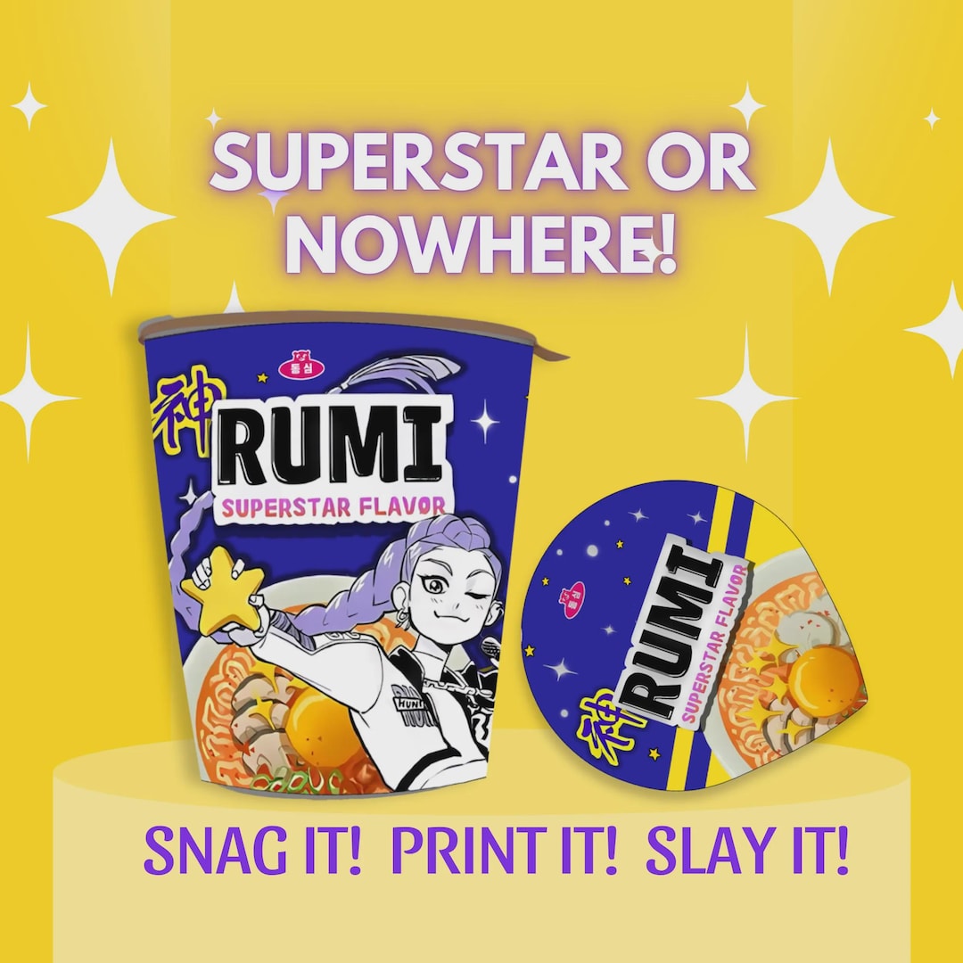 Kpop Demon Hunters Rumi's Ramyeon Cup Noodles Wrapper Label, Printable ...