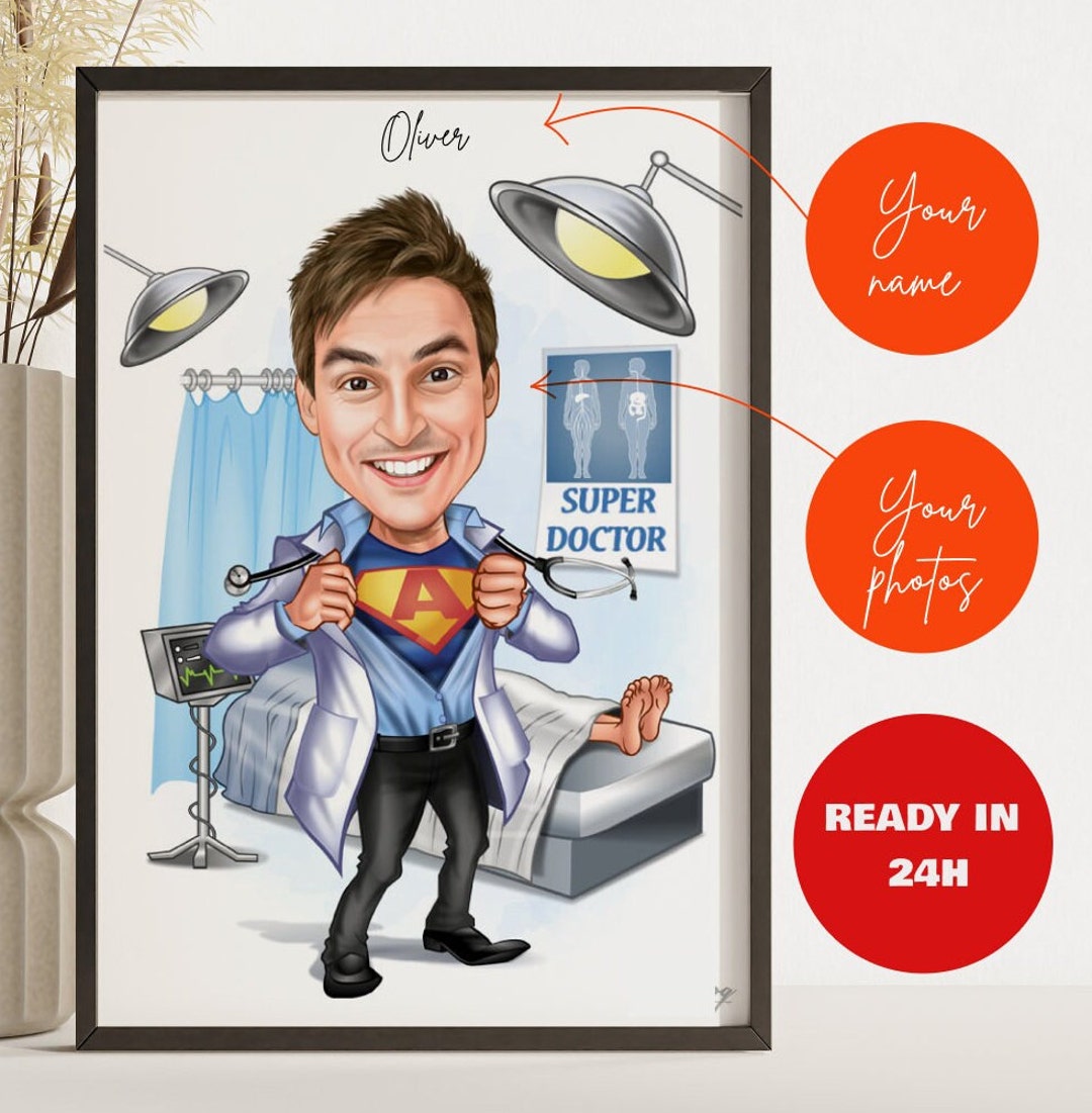 Doctor Caricature From Photo Super Doctor Cartoon Portrait - Etsy