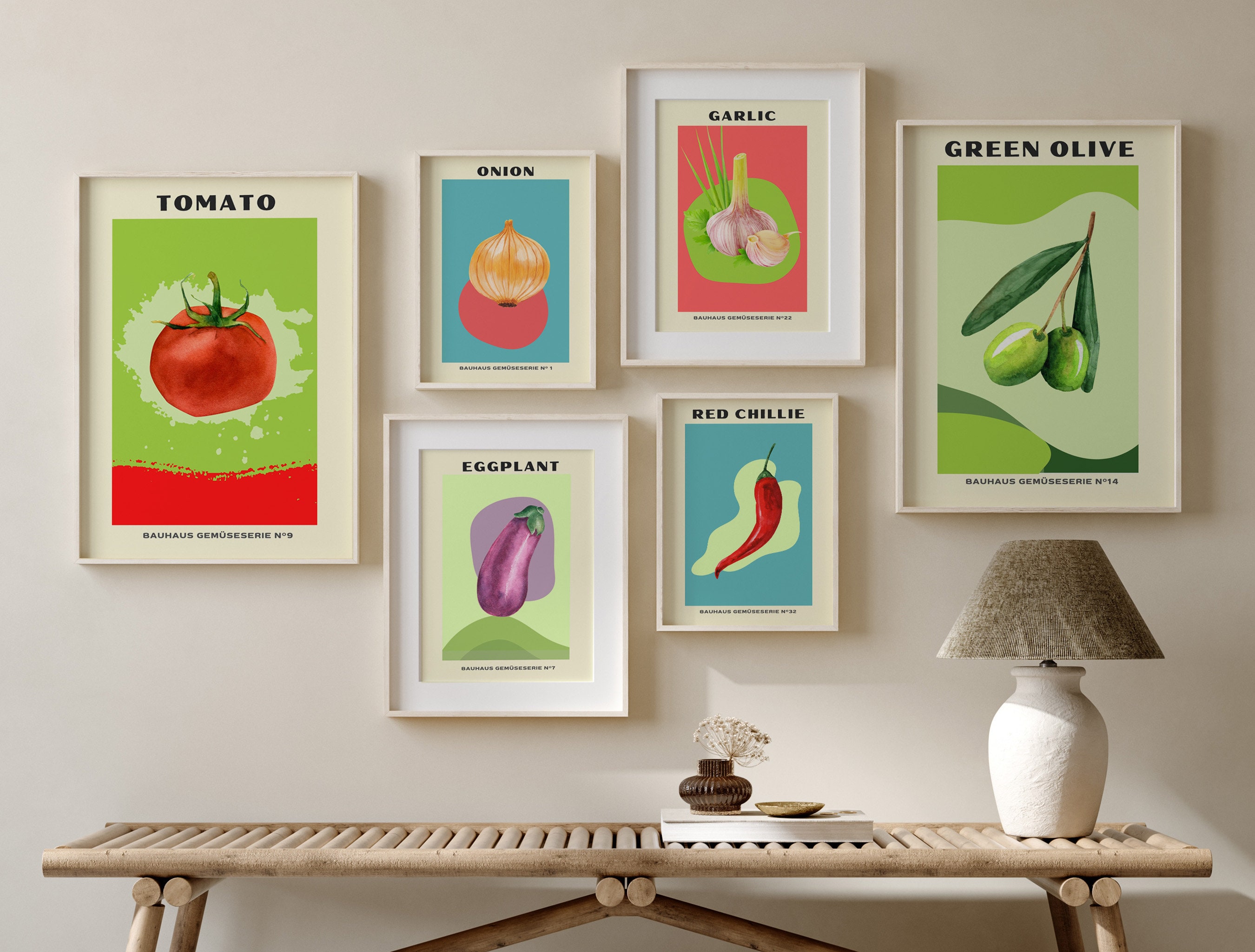 12 Retro Vegetable Art Posters Bauhaus Gallery Set Colourful - Etsy