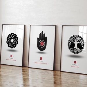 Zen Wall Art. Japandi Style Poster. Aesthetic Buddhist Symbols, Endless Knot, Bodhi Tree, Hamza ...