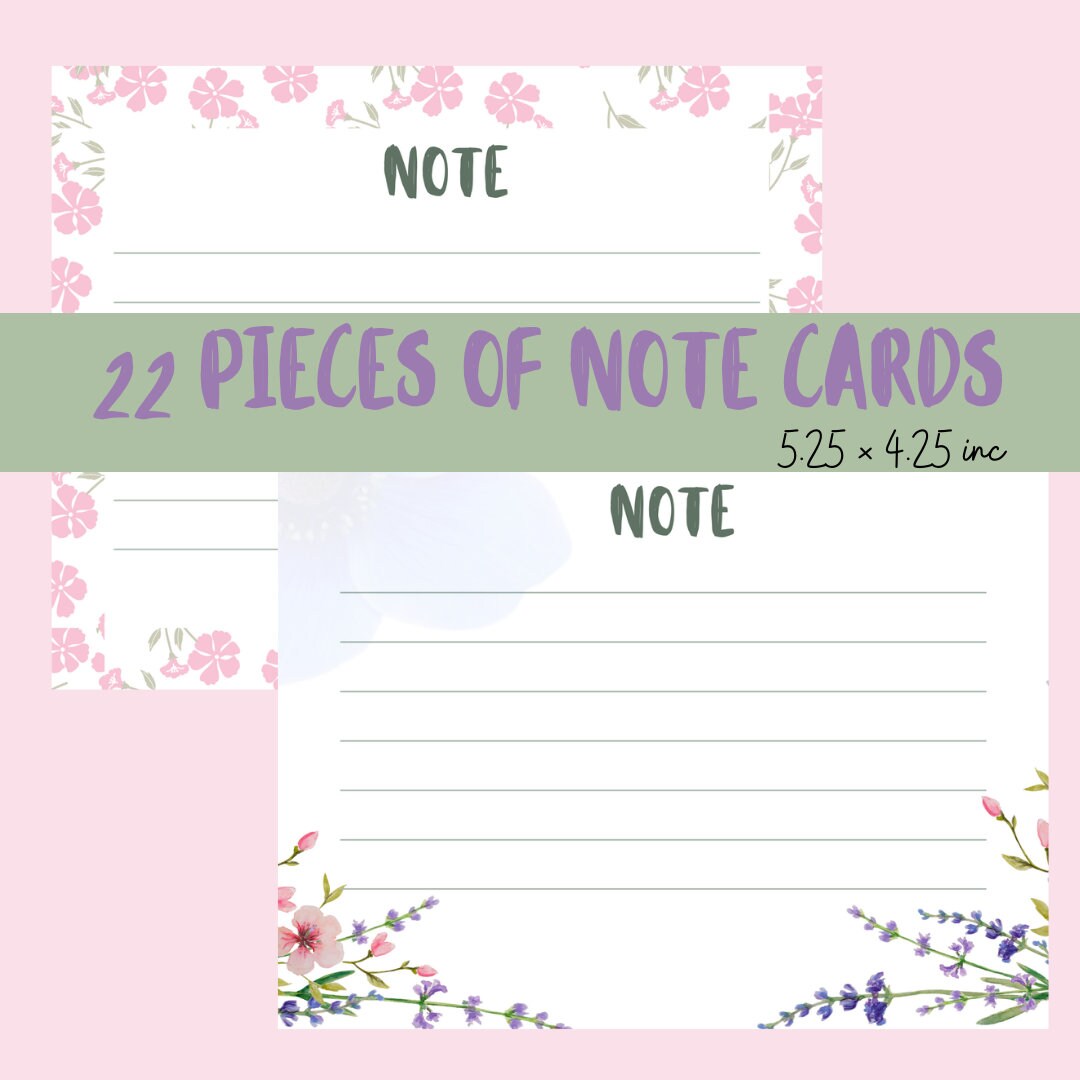 22 Flower-themed Note Cards Digital Download Printable Stationery Set ...