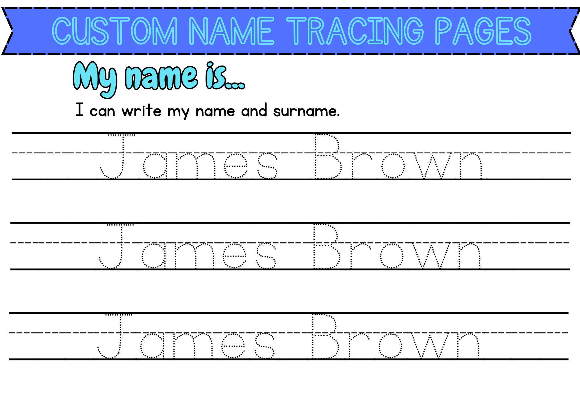 Custom Name Tracing Sheet , Handwriting Practice, Personalized Name ...