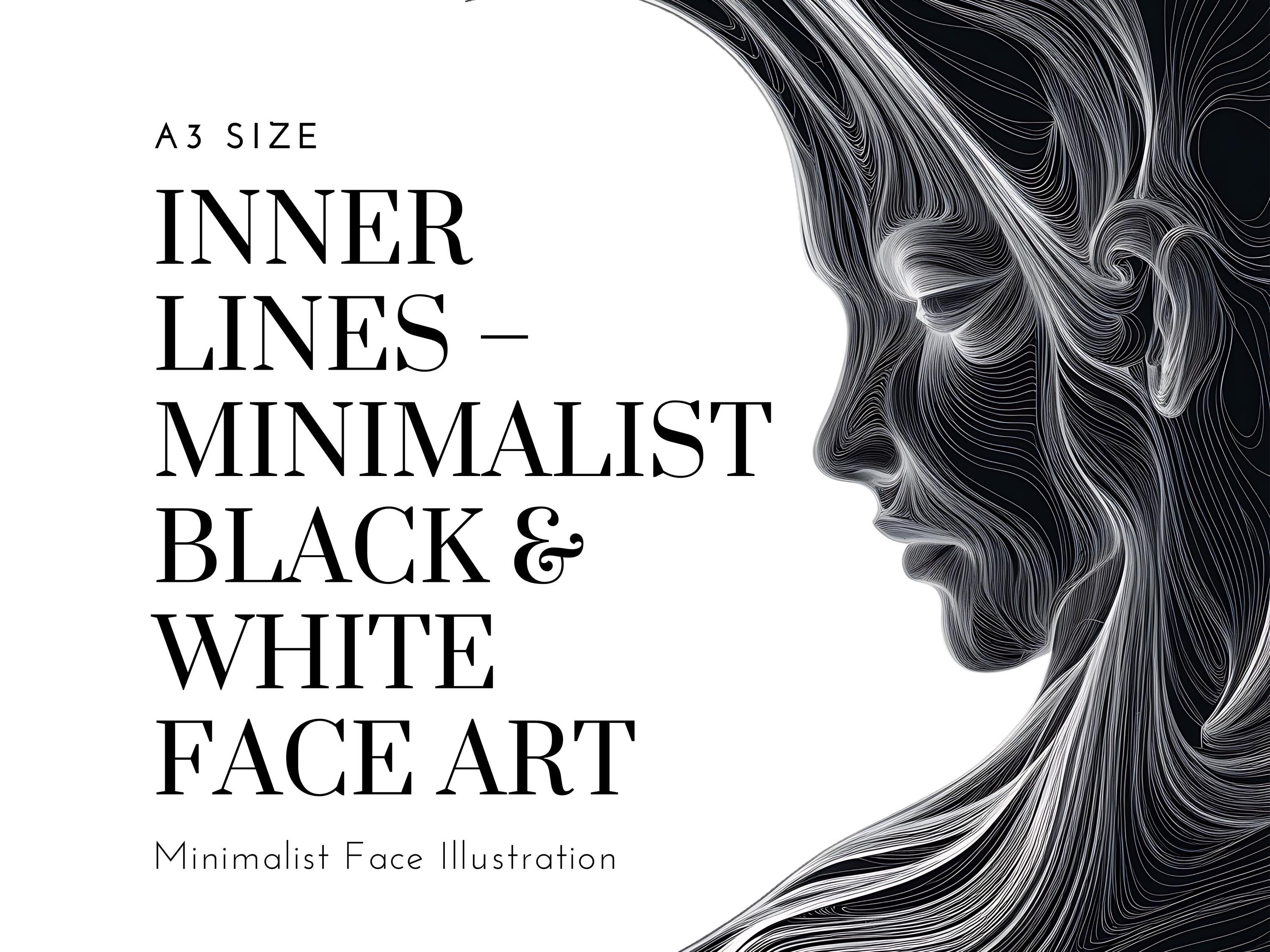 Minimalist Black & White Face Art, Minimalist Line Art Portrait – Black ...