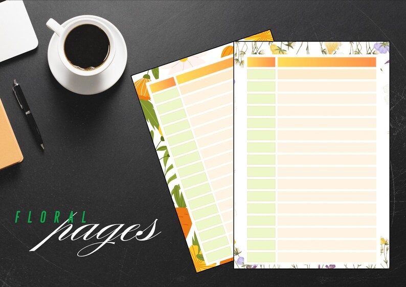 Set of 4 Floral Lined Printable Pages | A4 Digital Download ...