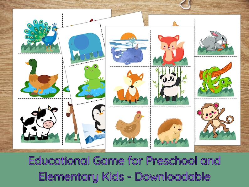 36 Animals Matching Game for Kids, Symmetry Puzzle, Match Picture Card ...