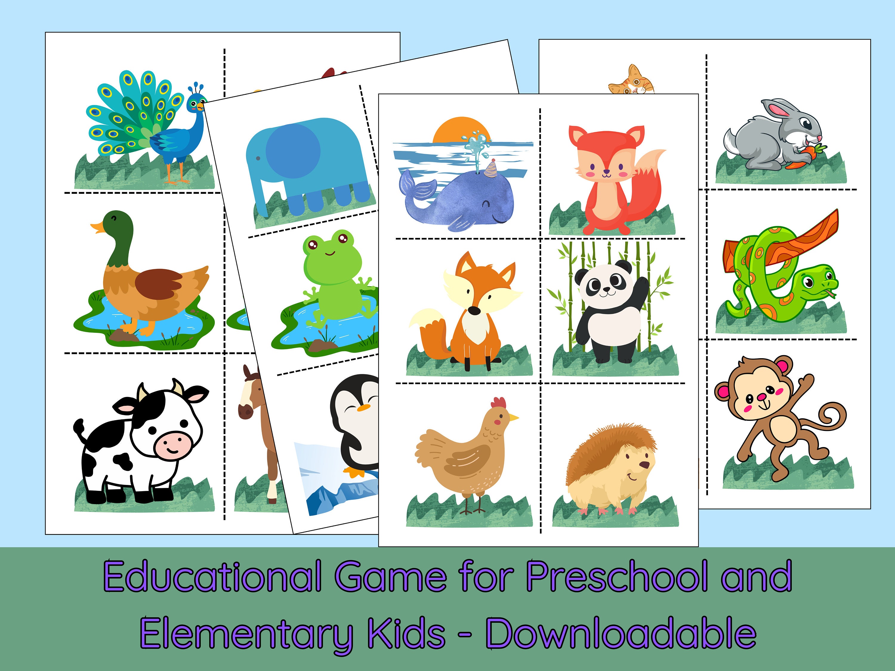 36 Animals Matching Game for Kids, Symmetry Puzzle, Match Picture Card ...