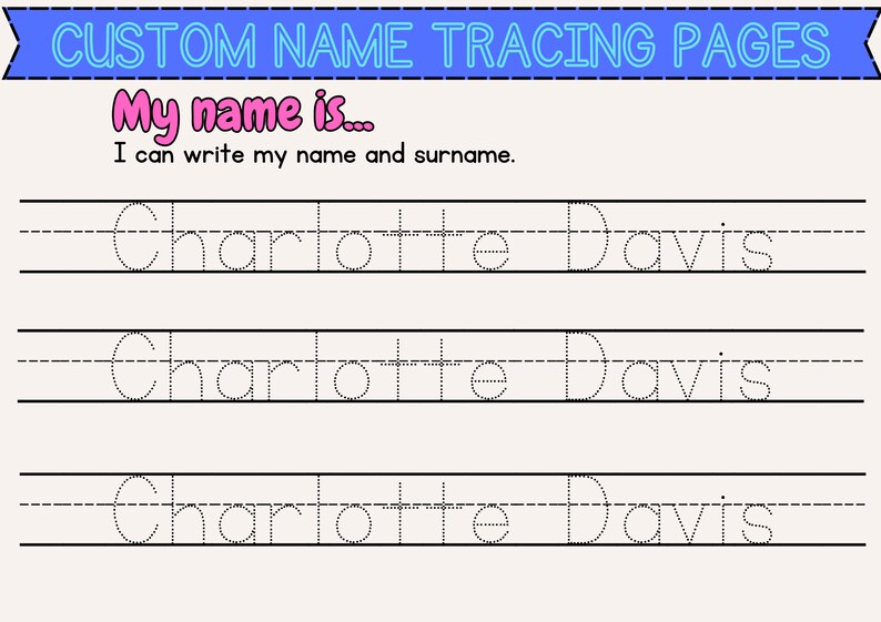 Custom Name Tracing Sheet , Handwriting Practice, Personalized Name ...