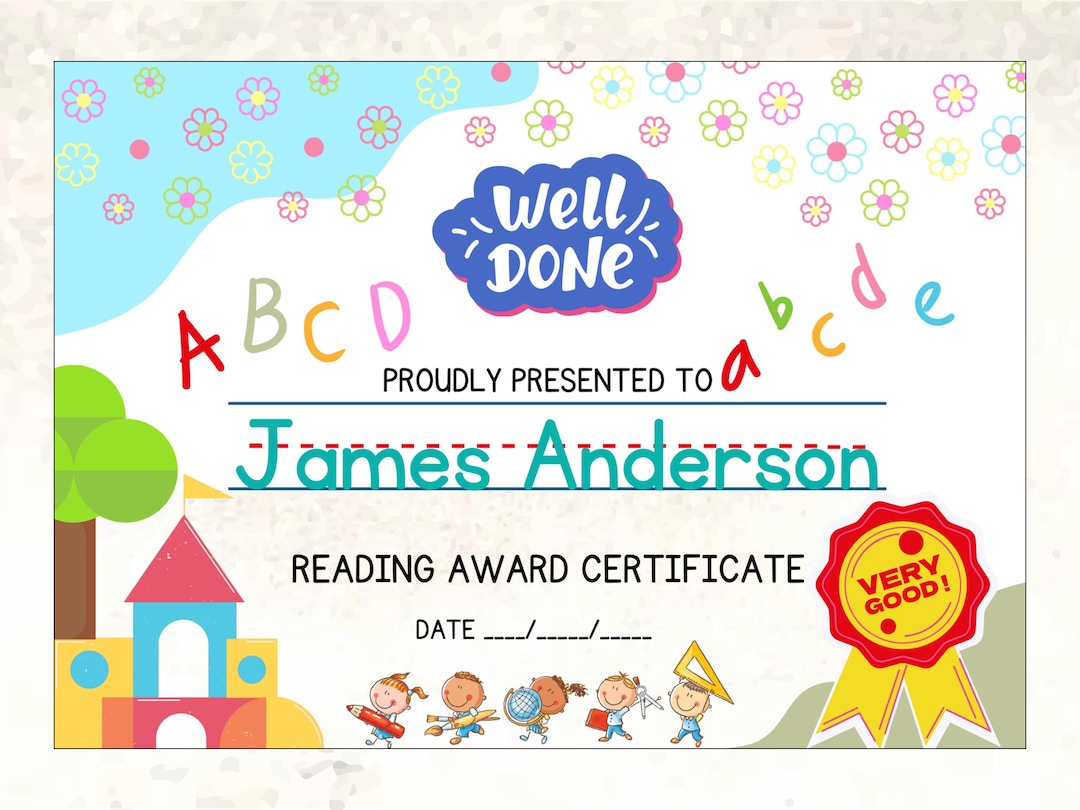 Personalized Reading Certificate for Kids - Editable Printable Award ...