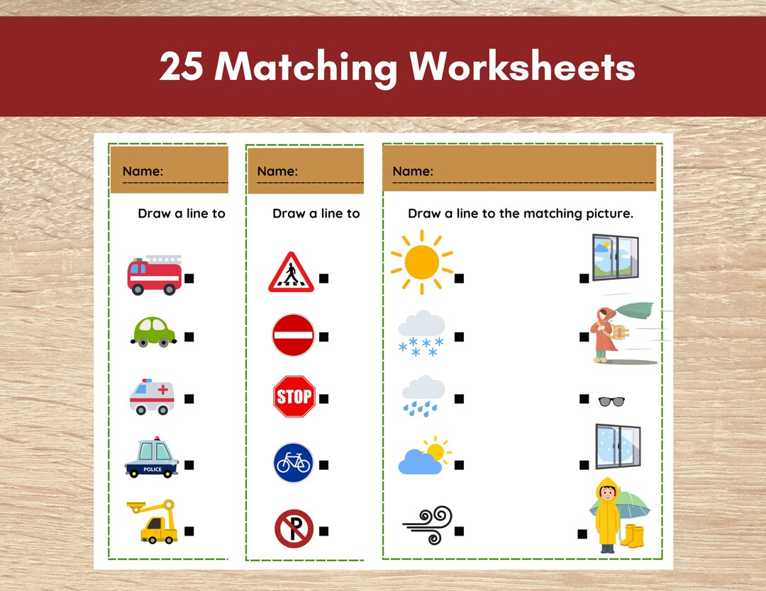 Fun Matching Worksheets 25 Pages of Picture Matching and Coloring ...