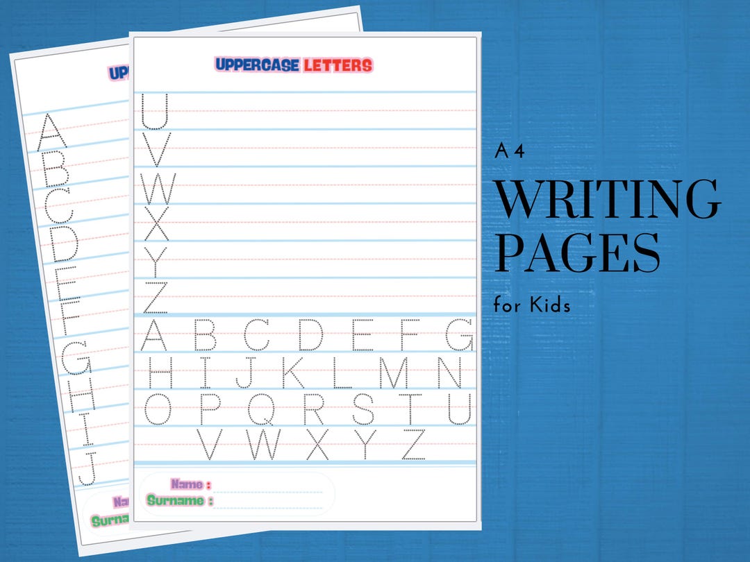 A4 Writing Pages for Kids, Uppercase and Lowercase English Letter ...