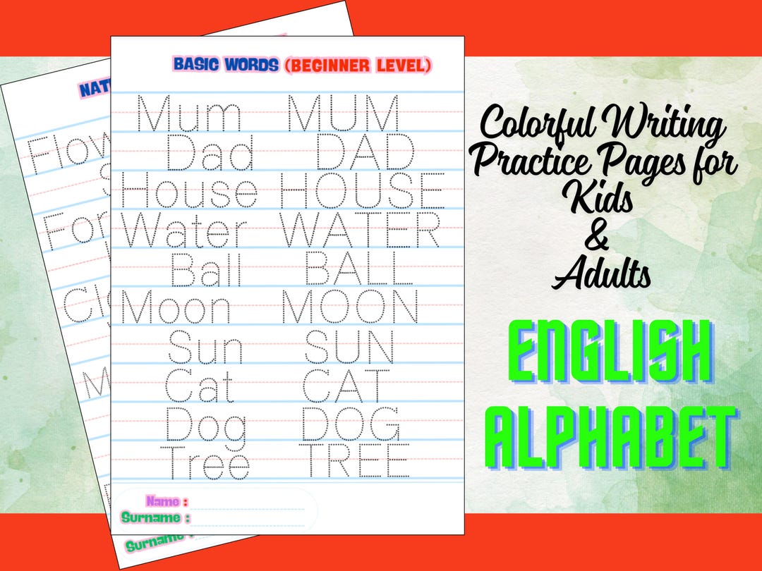 Writing Practice Pages for Kids & Adults, English Alphabet, A4 ...