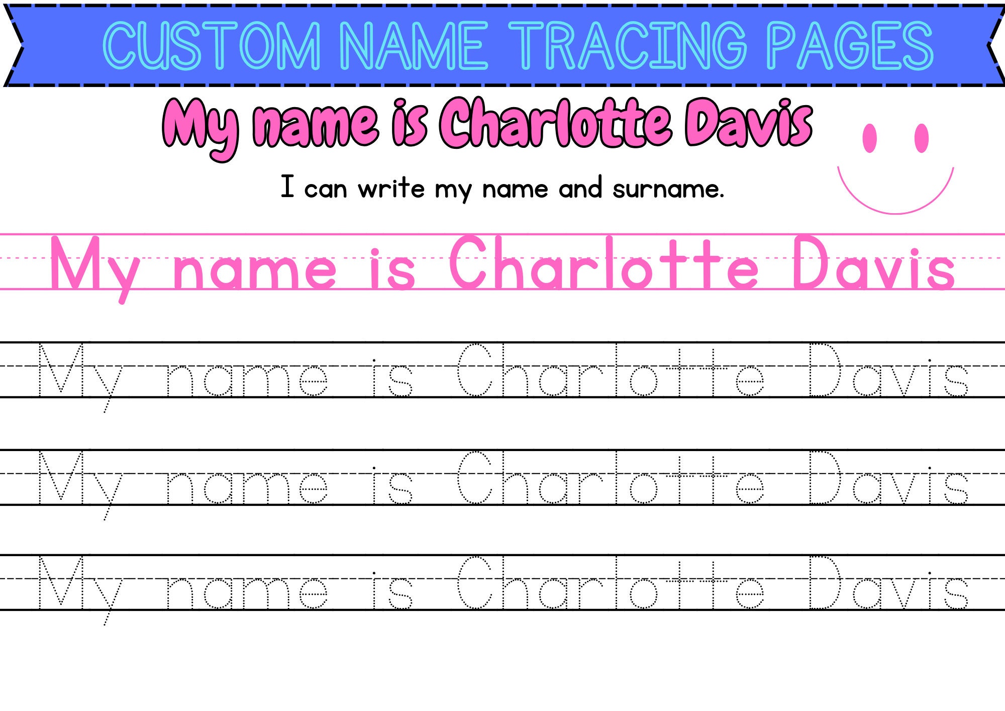 Custom Name Tracing Sheet , Handwriting Practice, Personalized Name ...