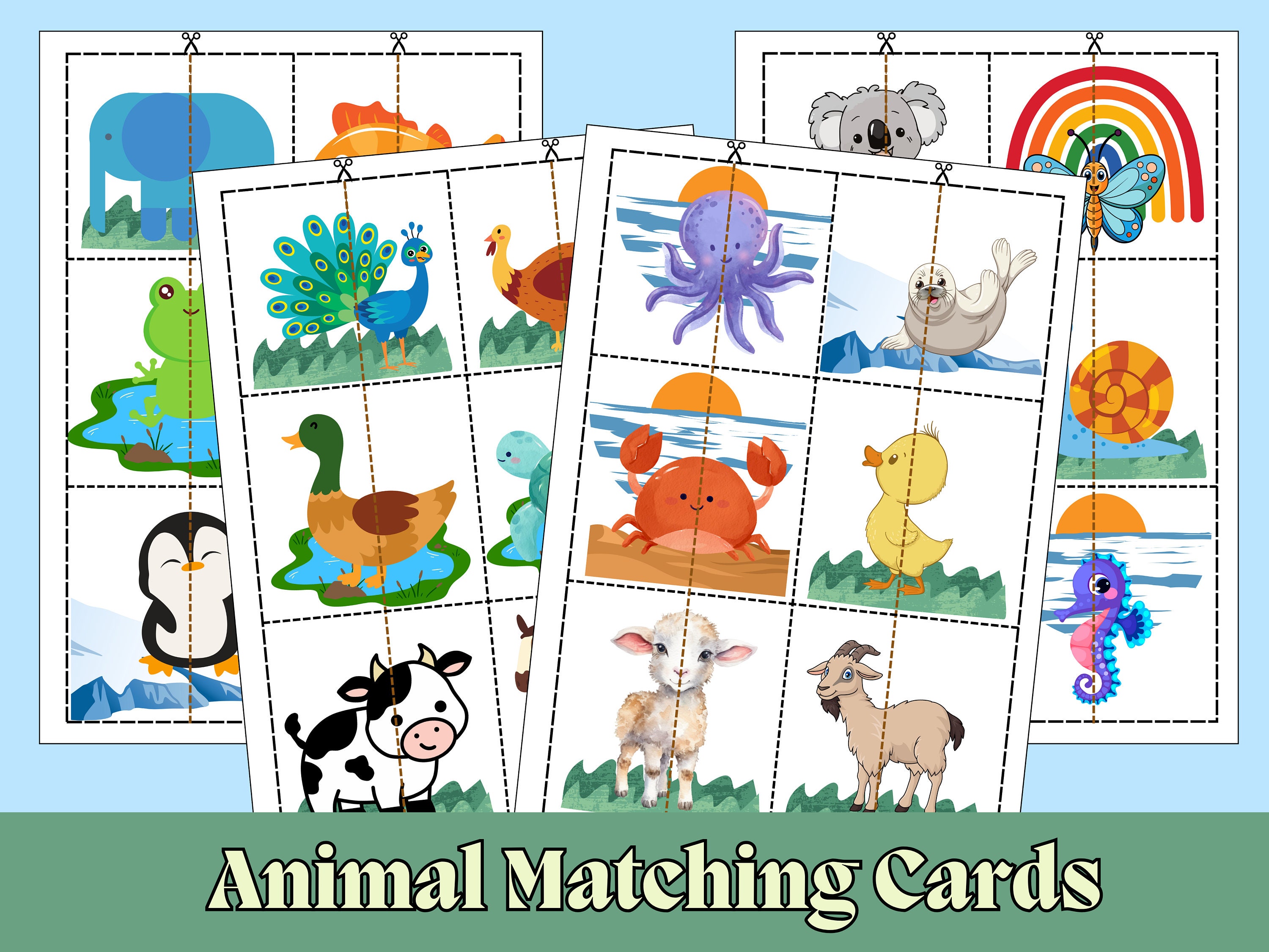 36 Animals Matching Game for Kids, Symmetry Puzzle, Match Picture Card ...
