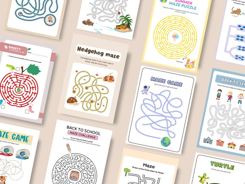 Kids Fun Maze Activity Worksheets, Easy Kids Activity Worksheets, 30 ...