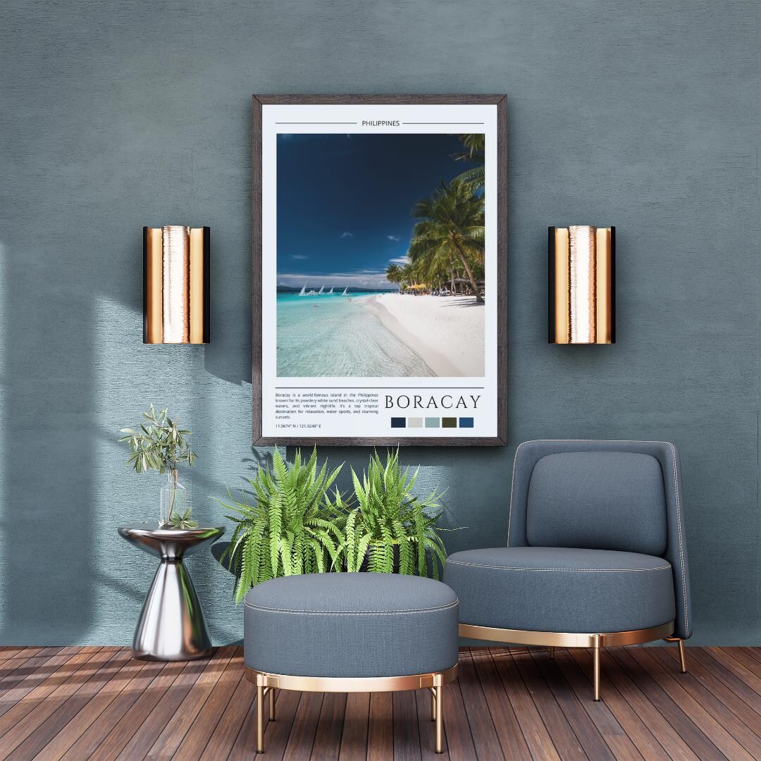 Boracay Digital Printable Poster: Breathtaking Beach, Sailboats & Palm ...