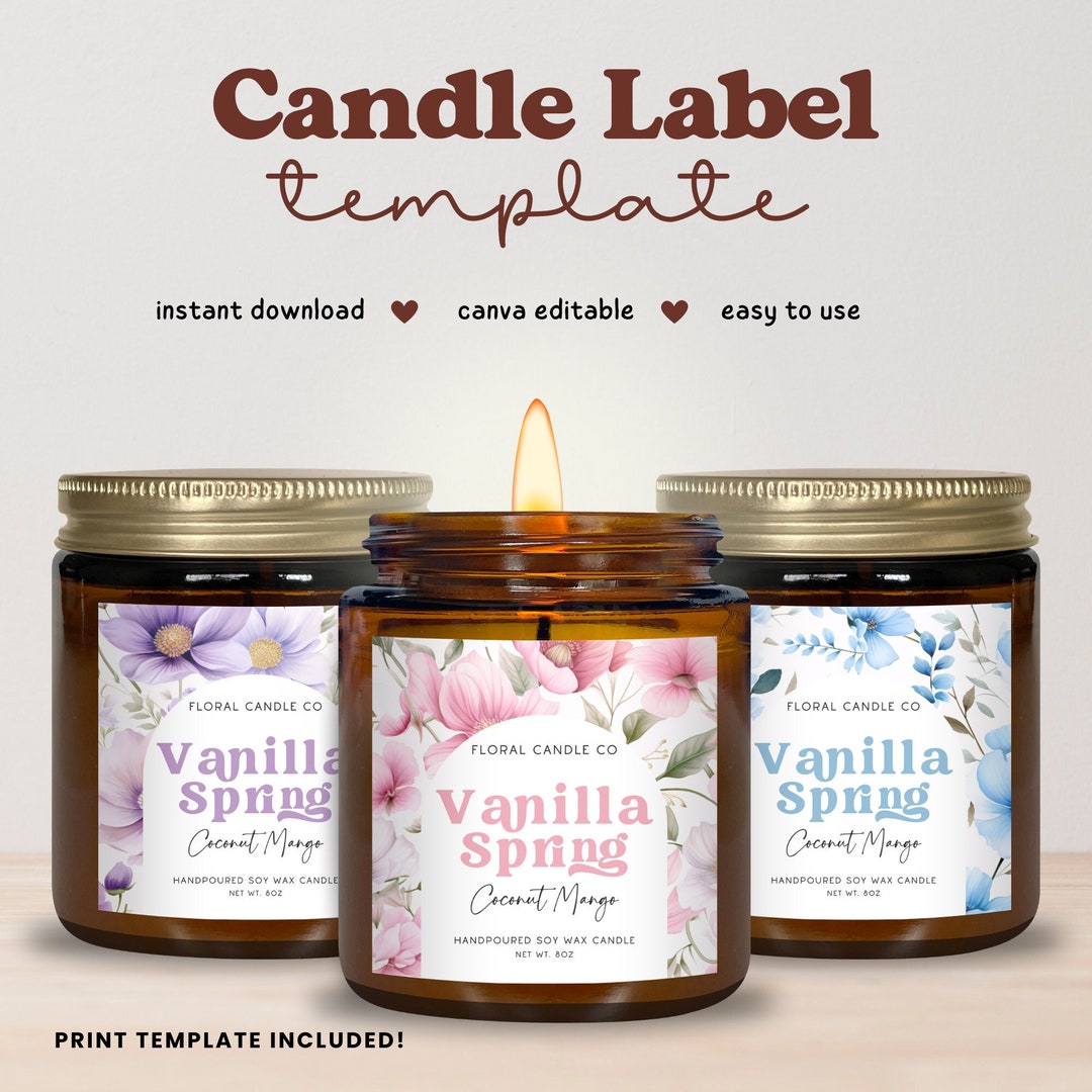 Personalized Floral Candle Labels, Flower Candle Label Template Design ...