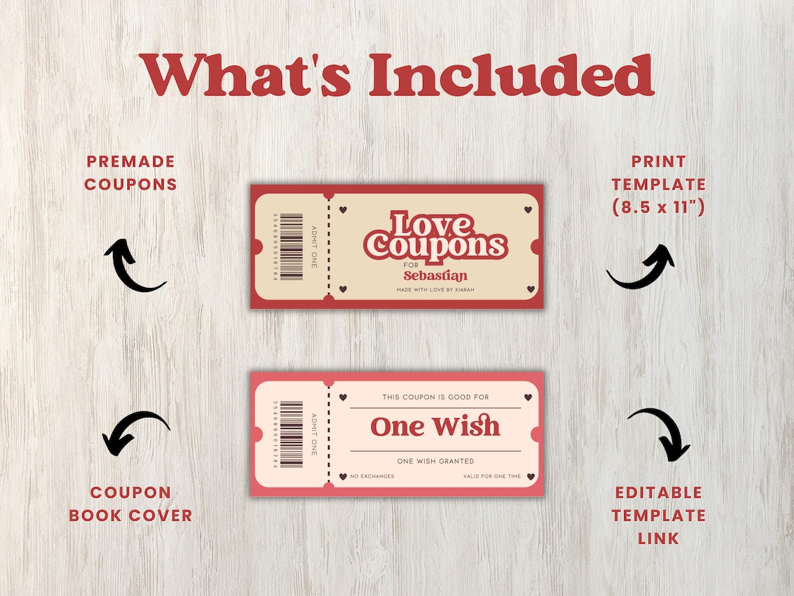 Personalized Coupon Book Template, 1st Anniversary Gift for Her, Unique ...