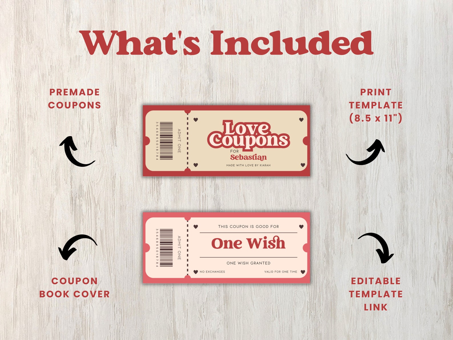 Personalized Coupon Book Template, 1st Anniversary Gift for Her, Unique ...