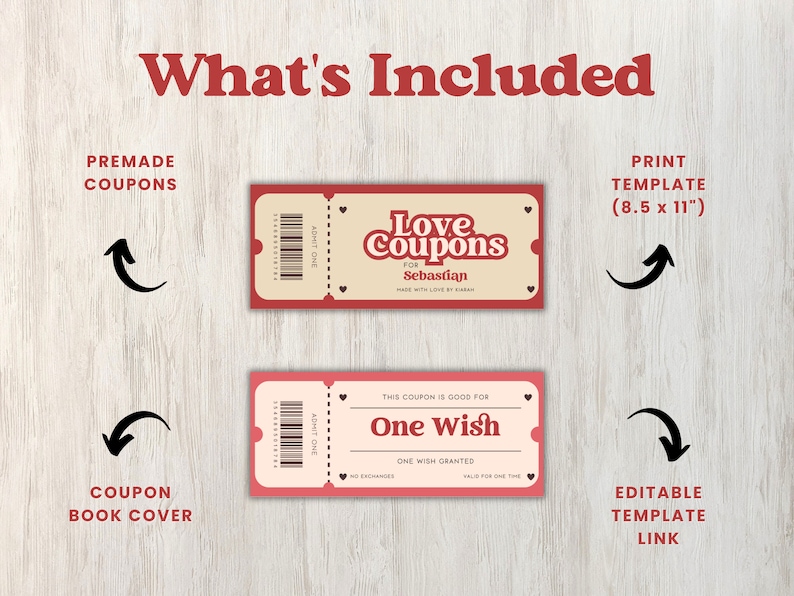 Personalized Coupon Book Template, 1st Anniversary Gift for Her, Unique ...