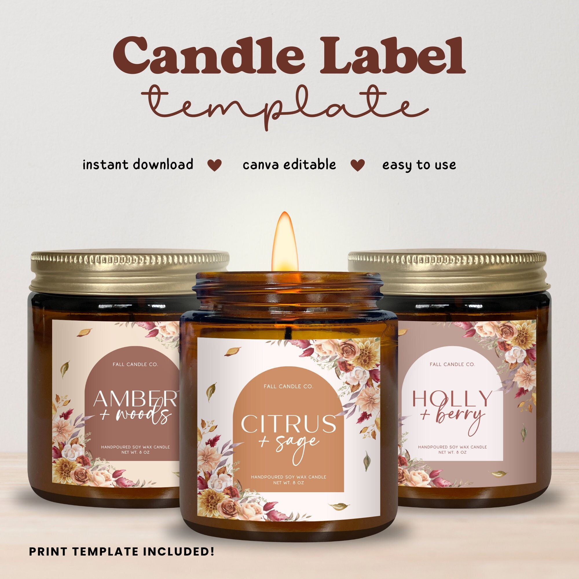 Fall Custom Candle Label Sticker Template, Personalized Fall Candle ...