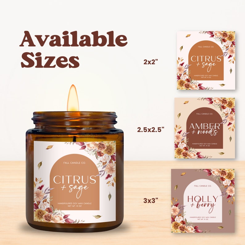 Fall Custom Candle Label Sticker Template, Personalized Fall Candle ...