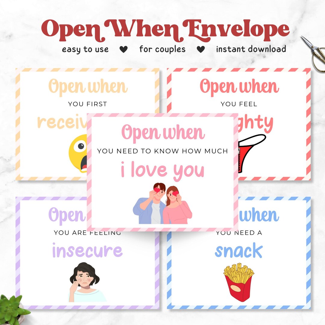 Open When Envelopes for Couples, Printable Open When Envelopes Template ...