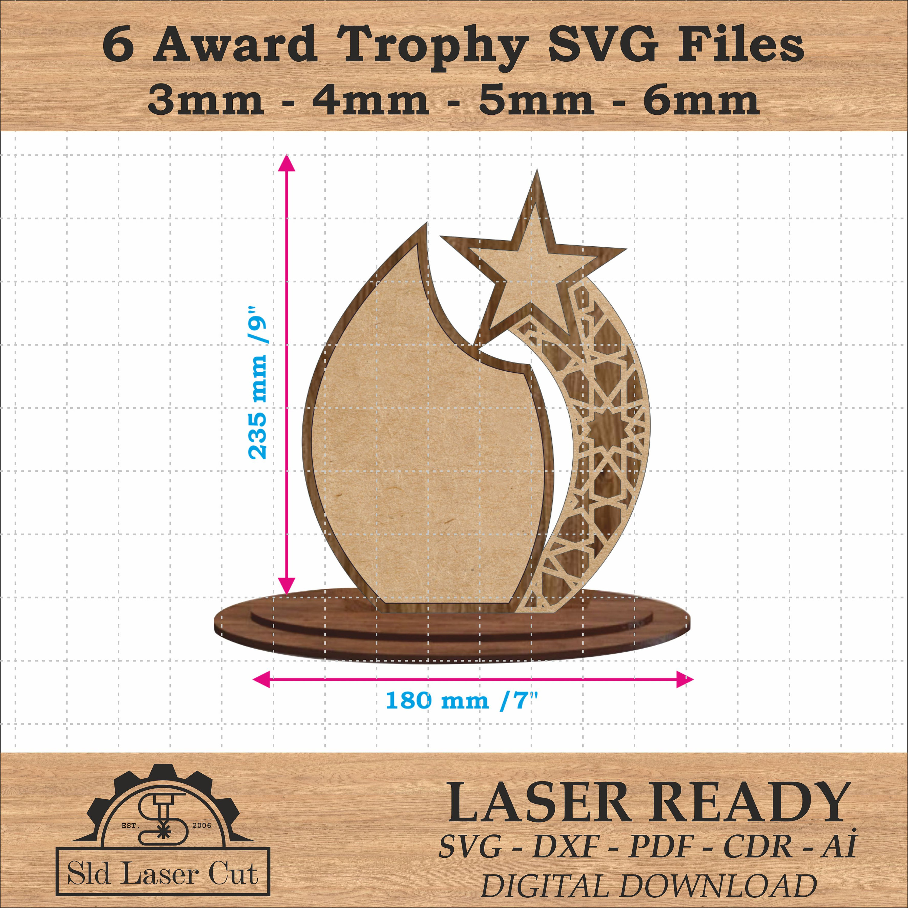 6 Different Designs Award Trophy Laser Cut Files Pack, Award Trophy SVG ...