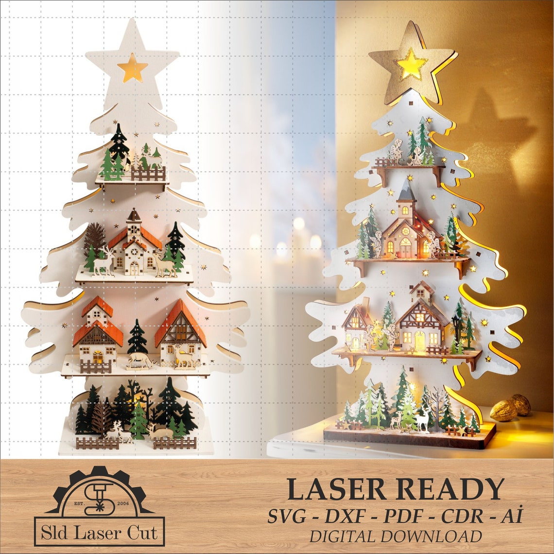 Christmas Tree Svg Pack, Christmas Ornament Multilayer, Christmas Laser ...