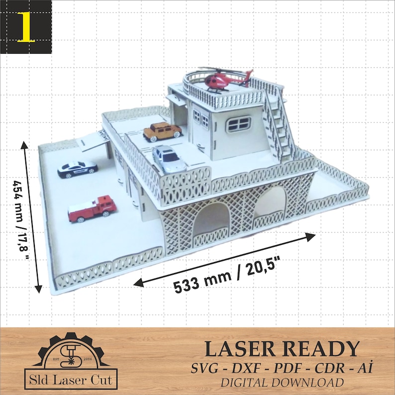 4 Jumping Ramp Wooden Toy Garage With Parking Garage for Toy Cars ...