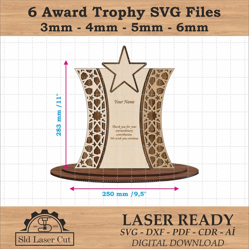 6 Different Designs Award Trophy Laser Cut Files Pack, Award Trophy SVG ...