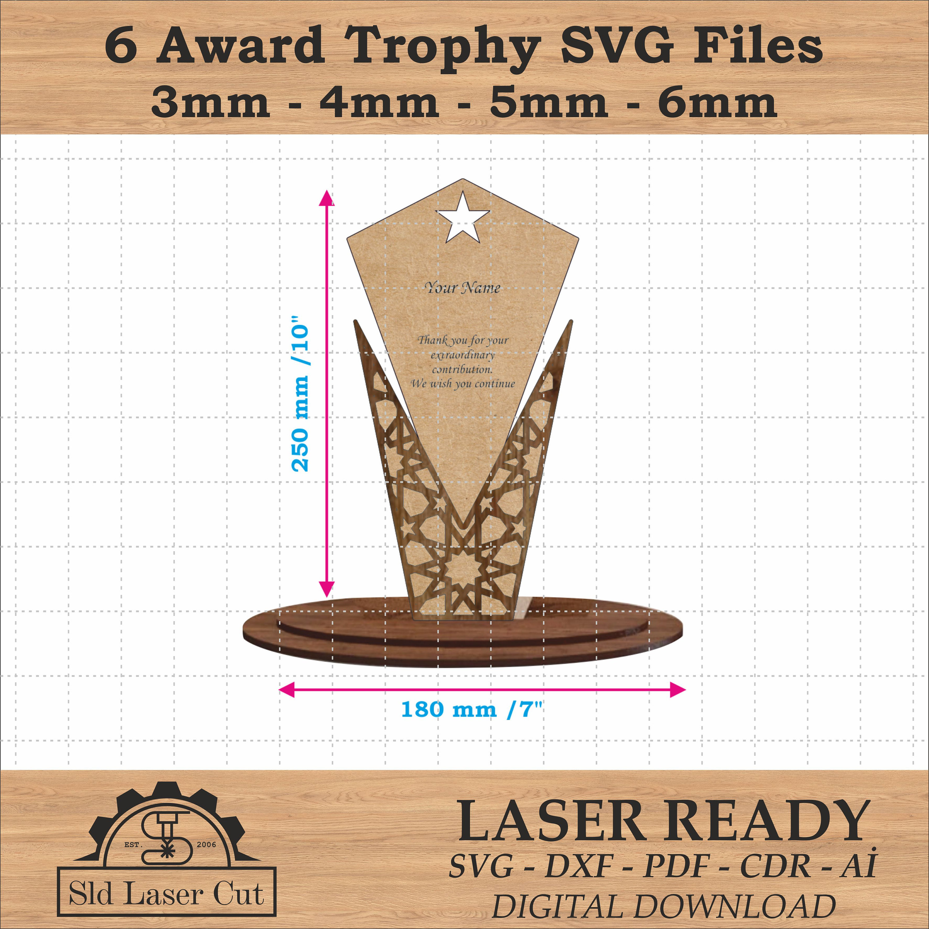 6 Different Designs Award Trophy Laser Cut Files Pack, Award Trophy SVG ...