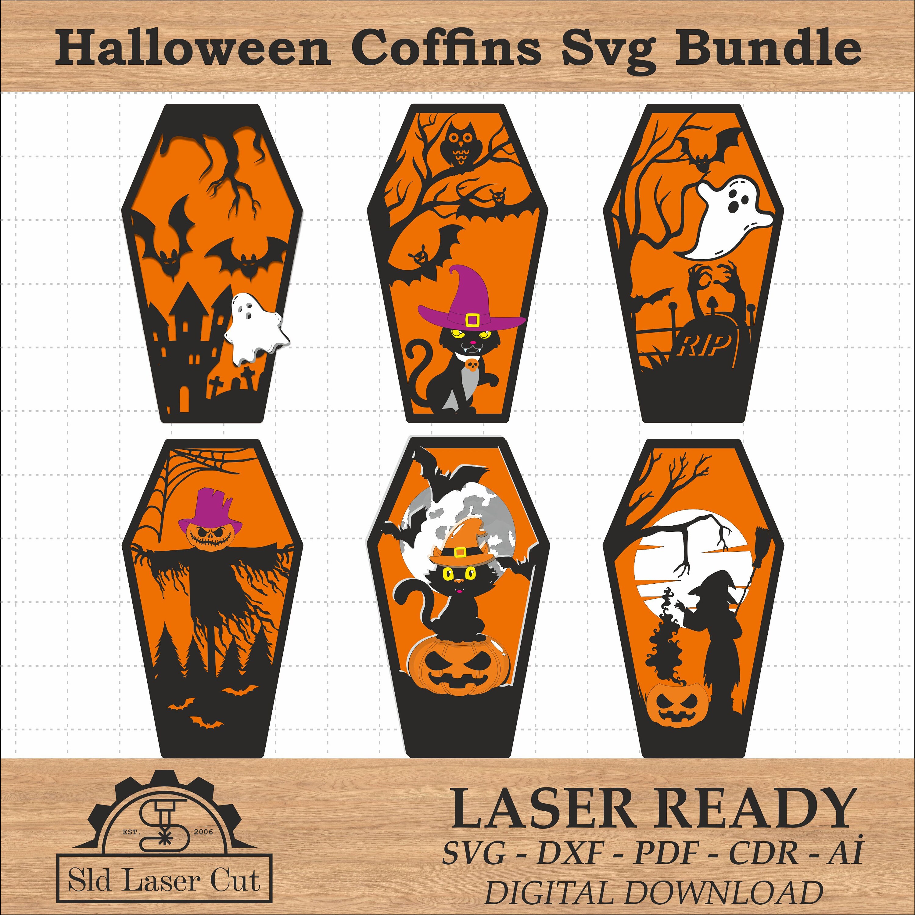 Halloween Coffins Svg Bundle, Halloween Decor, Pumpkin Coffin Svg Black ...