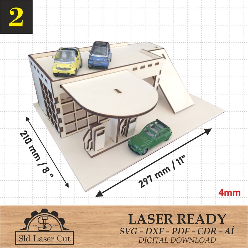 4 Jumping Ramp Wooden Toy Garage With Parking Garage for Toy Cars ...