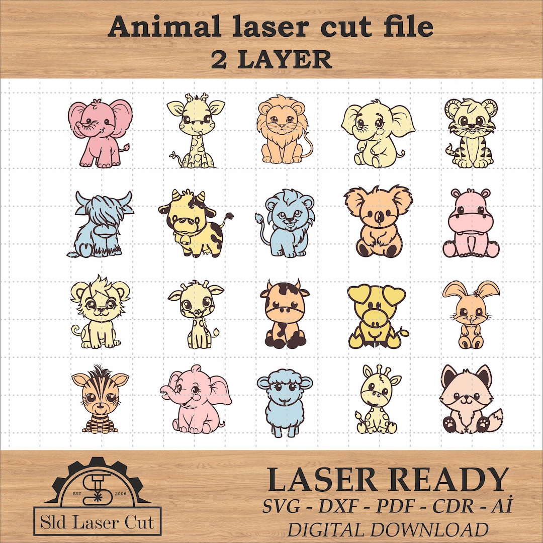 20 Cute Animal Shapes Laser Cut File. Two-layer Vector Files SVG, Ai ...