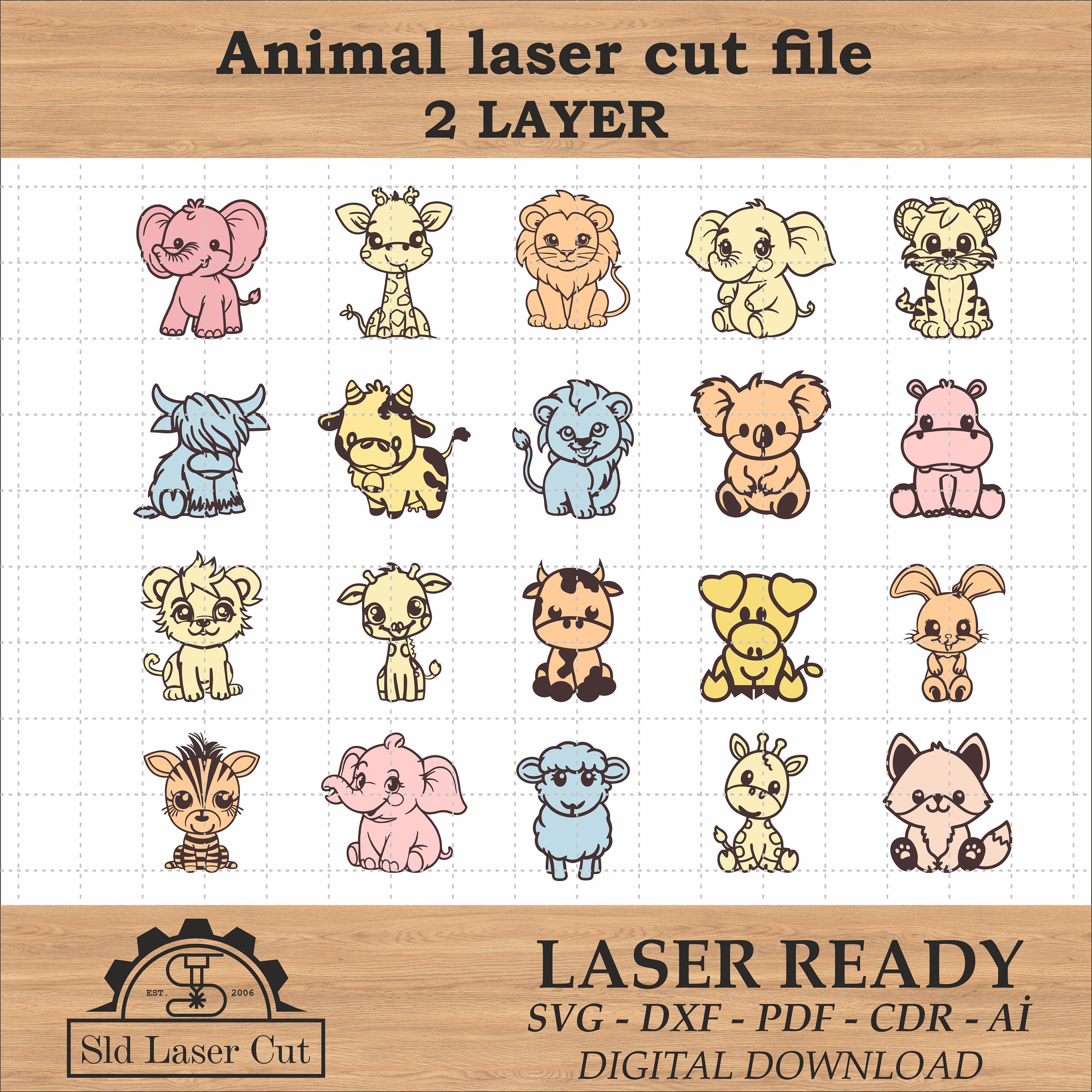 20 Cute Animal Shapes Laser Cut File. Two-layer Vector Files SVG, Ai ...