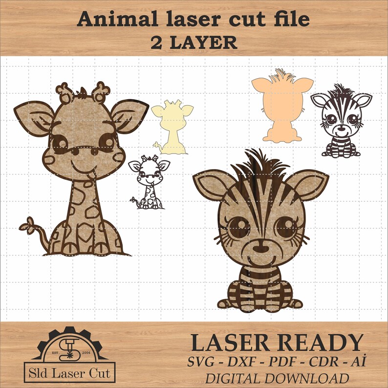 20 Cute Animal Shapes Laser Cut File. Two-layer Vector Files SVG, Ai ...
