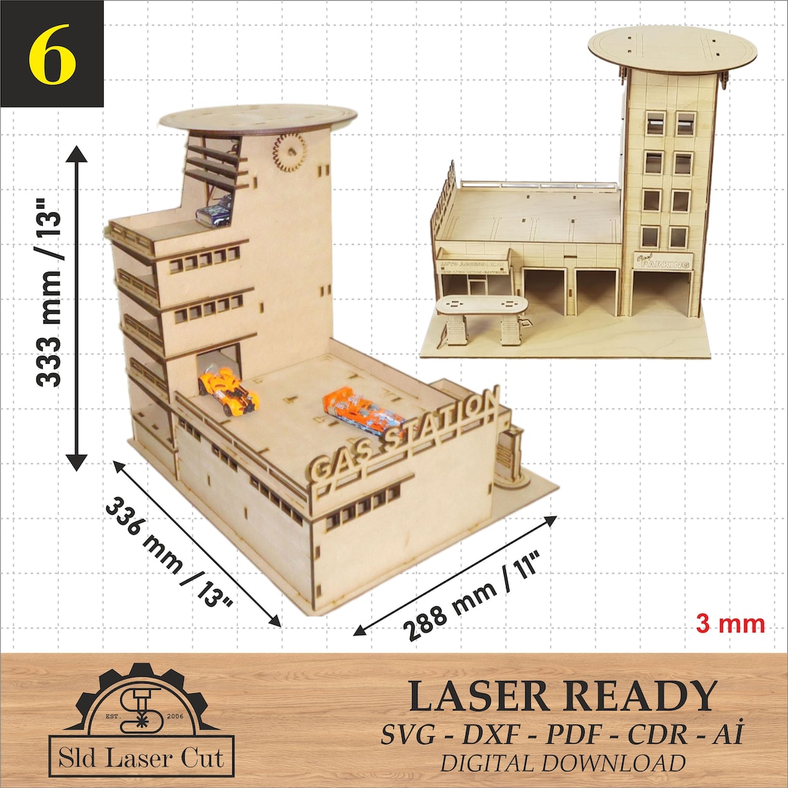 4 Jumping Ramp Wooden Toy Garage With Parking Garage for Toy Cars ...