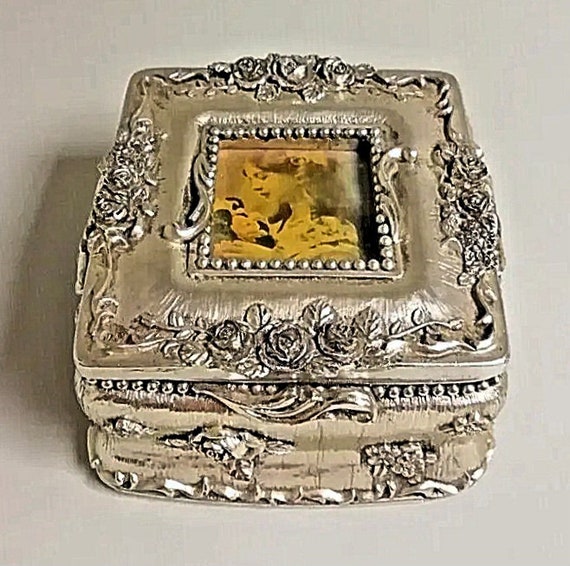 1990s Silver Resin lidded Trinket Box Photo Frame Lid… - Gem