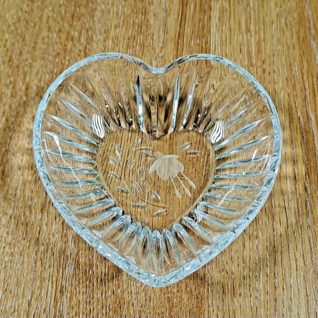 1980s Walther Glass Heart Shape Glass Pin Dish Trinket Tray Acid Etched ...