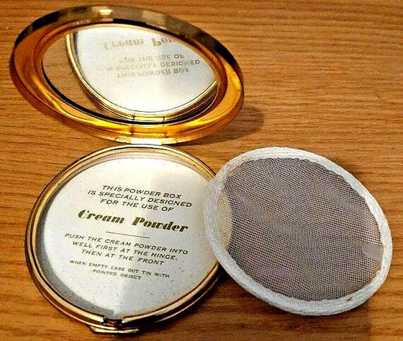 1960s Brass Cameo Lid Design Round Powder Compact - Gem