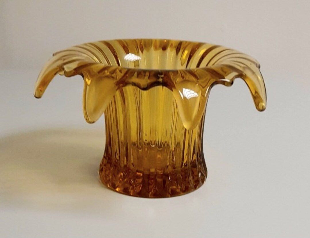 1930s Sowerby Glass Vase Iris Waterfall Vase Scalloped Edge Amber Glass ...
