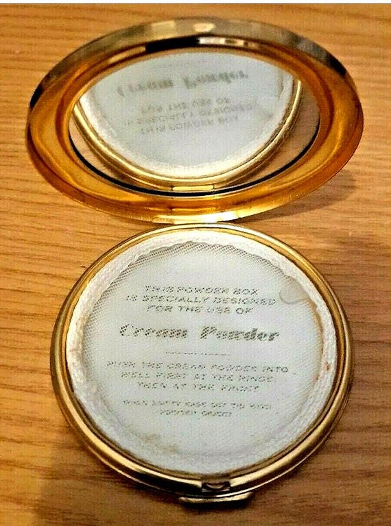 1960s Brass Cameo Lid Design Round Powder Compact - Gem