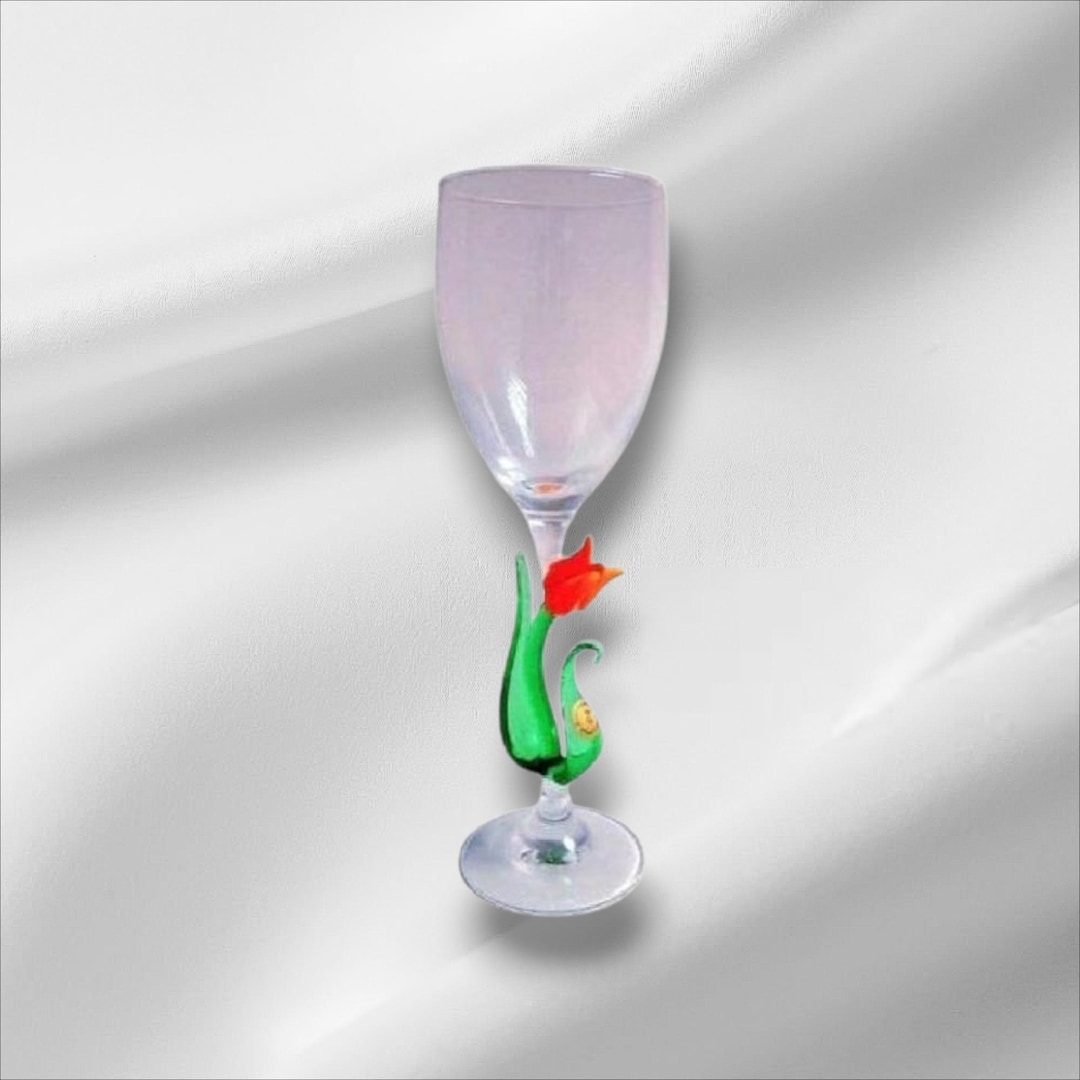 1980s Suffolk Studio Glass Handmade Flower Stemmed Wine Glass Rare ...