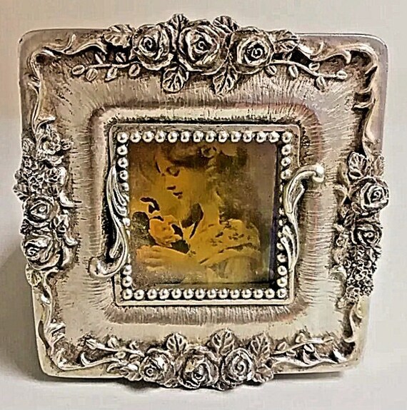 1990s Silver Resin lidded Trinket Box Photo Frame Lid… - Gem