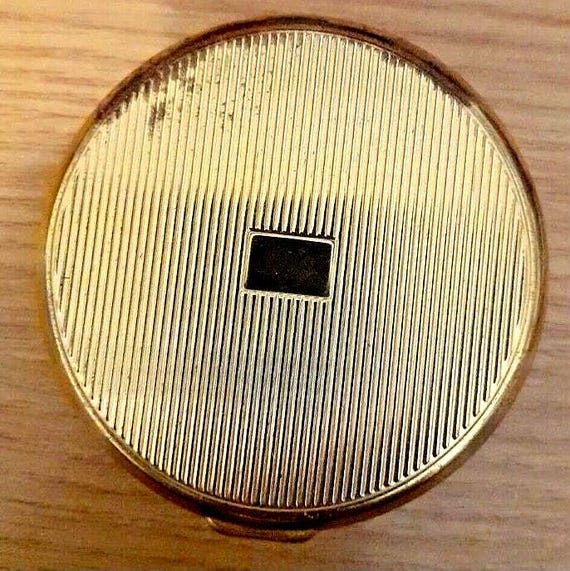 1960s Brass Cameo Lid Design Round Powder Compact - Gem